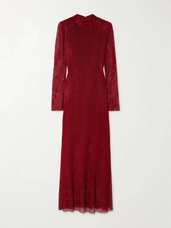 SELF-PORTRAIT Crystal-embellished Mesh Midi Dress