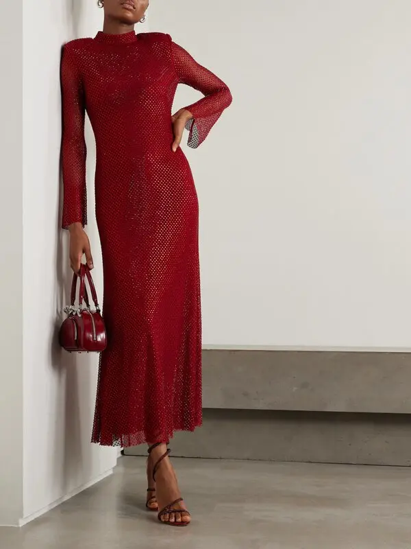 SELF-PORTRAIT Crystal-embellished Mesh Midi Dress