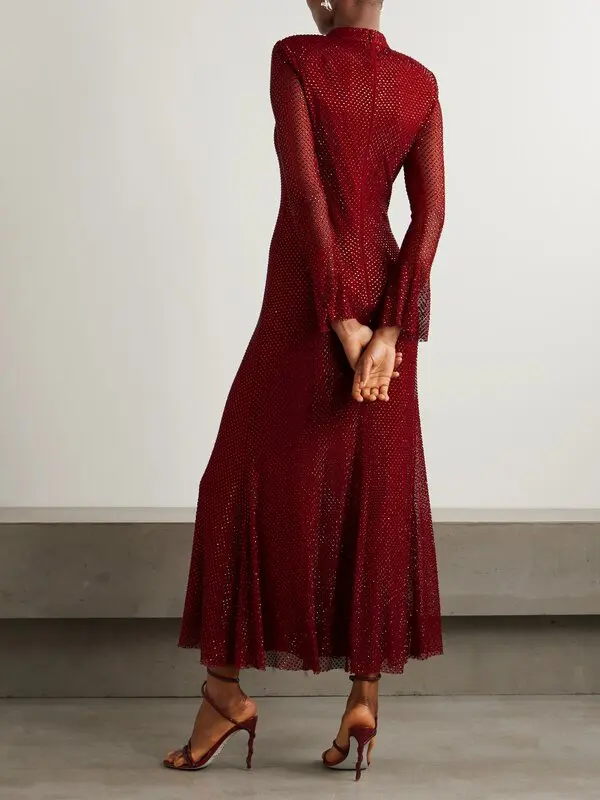 SELF-PORTRAIT Crystal-embellished Mesh Midi Dress