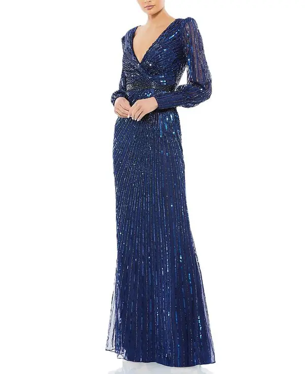 Mac Duggal Sequined Bishop Sleeve Gown - Midnight