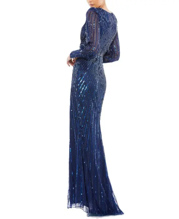 Mac Duggal Sequined Bishop Sleeve Gown - Midnight