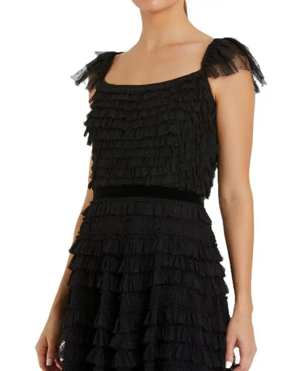 Mac Duggal Ruffle Cap-sleeve Tiered Midi Dress - Black