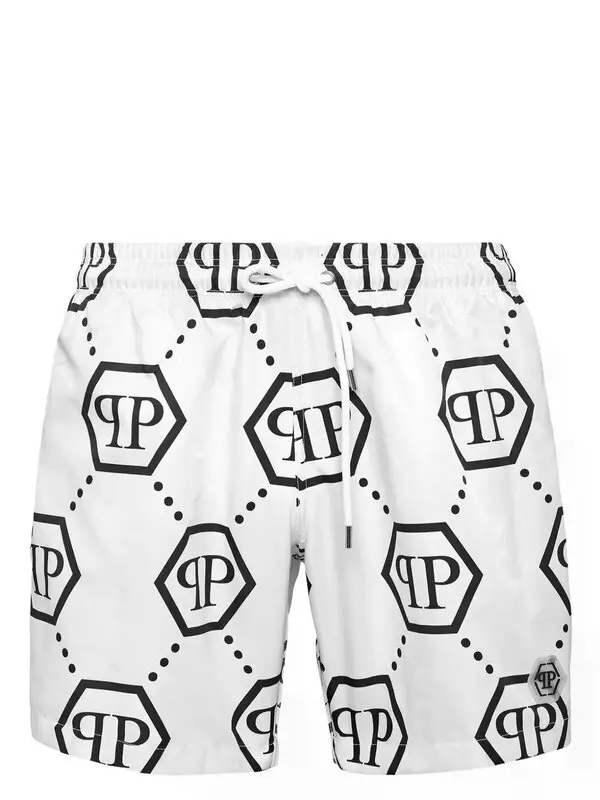 Philipp Plein Monogram Pattern Swim Shorts - White