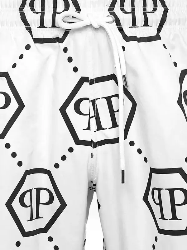 Philipp Plein Monogram Pattern Swim Shorts - White