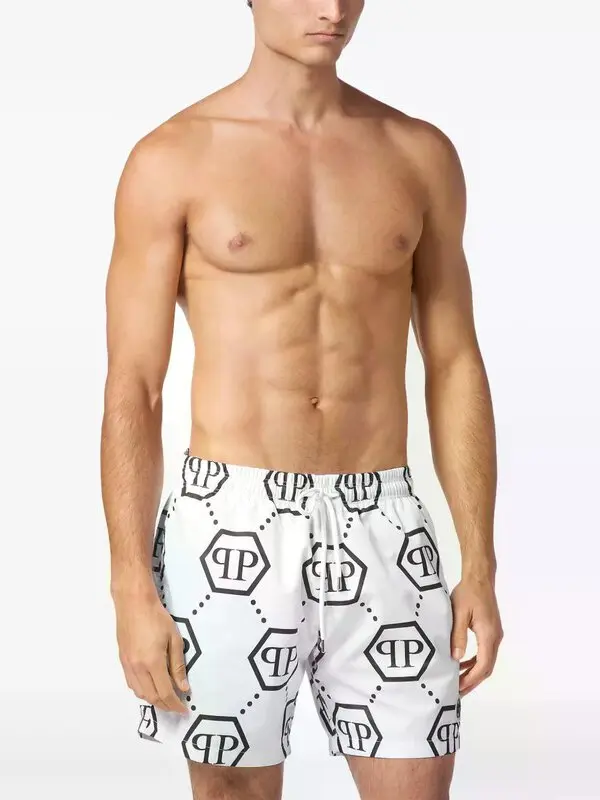 Philipp Plein Monogram Pattern Swim Shorts - White