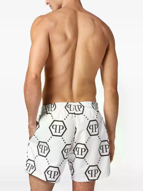 Philipp Plein Monogram Pattern Swim Shorts - White
