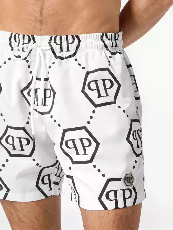 Philipp Plein Monogram Pattern Swim Shorts - White