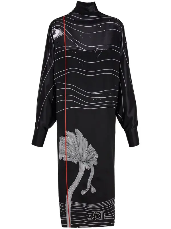 FERRAGAMO Spirit Print Satin Dress