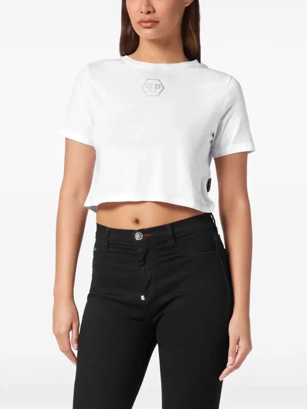Philipp Plein Crystal Hexagon Cropped T-shirt - White