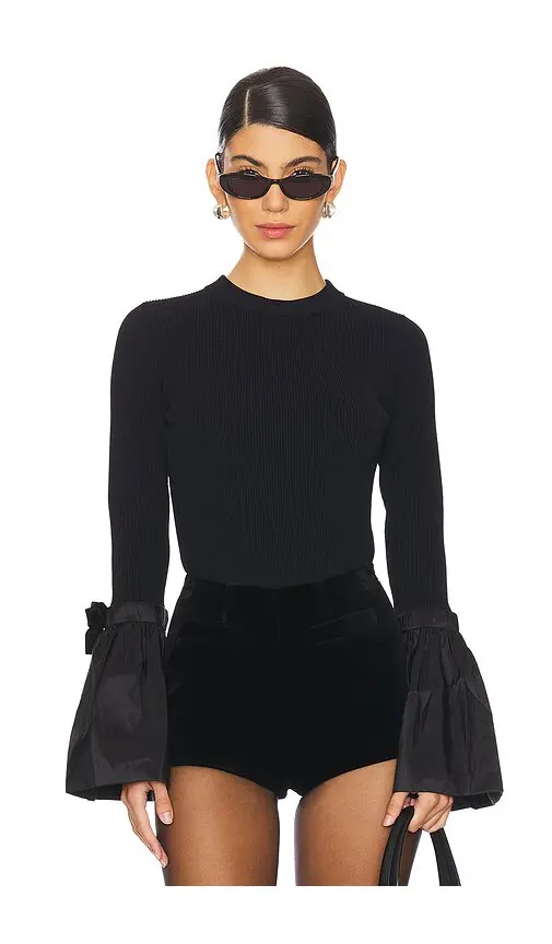 Simkhai Agata Ribbed Knit Top With Contrast Cuffs
