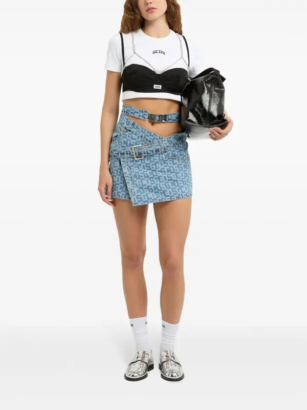 Gcds Monogram Denim Asymmetric Skirt