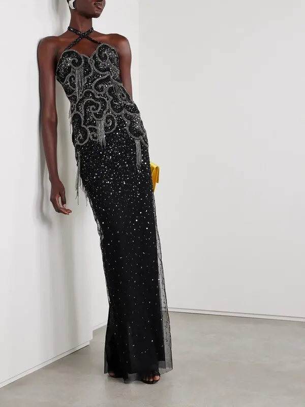 Georges Hobeika Embellished Tulle Halterneck Gown In Black - 50% Off |  Editorialist