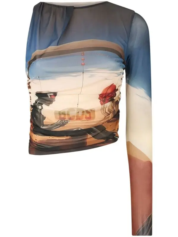 Gcds Creatures Tulle One-shoulder Top - Blue