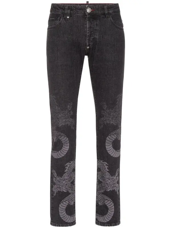 Philipp Plein Dragon-print Straight-leg Jeans