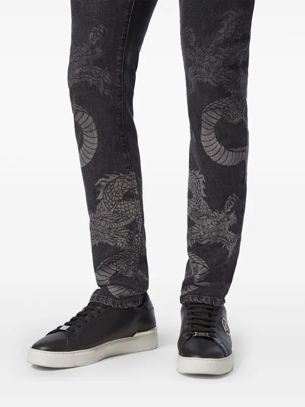 Philipp Plein Dragon-print Straight-leg Jeans