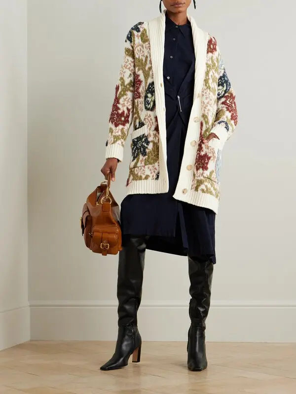 Etro Oversized Jacquard-knit Wool-blend Cardigan - Cream
