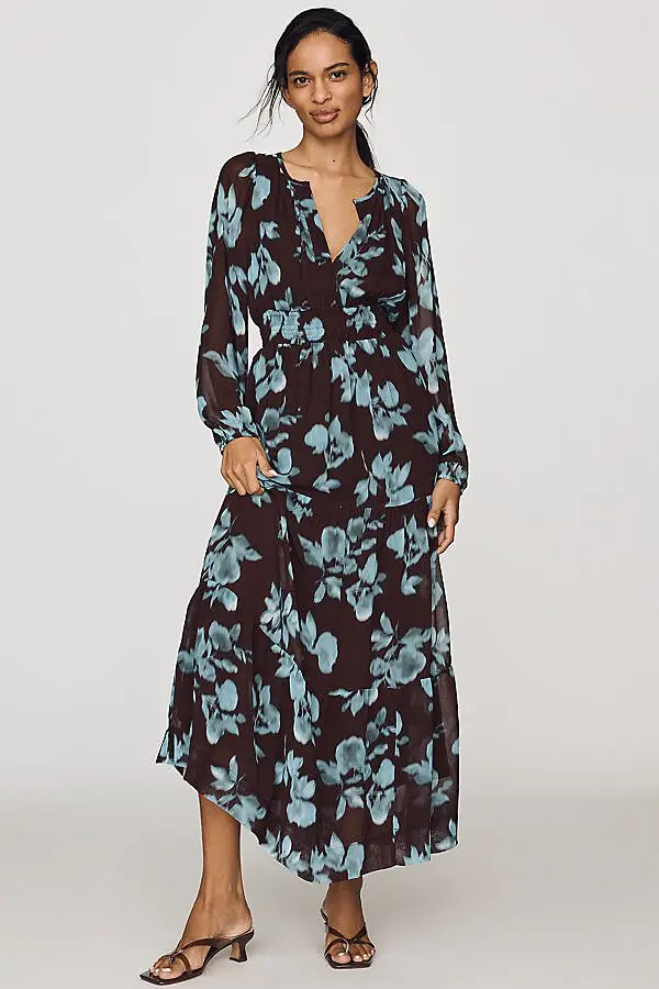 THE SOMERSET COLLECTION BY ANTHROPOLOGIE Long-sleeve Chiffon Maxi Dress - Multi Floral