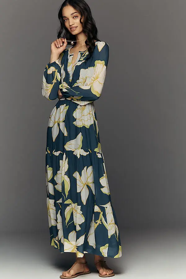 THE SOMERSET COLLECTION BY ANTHROPOLOGIE The Somerset Maxi Dress: Long-sleeve Chiffon Edition - Navy