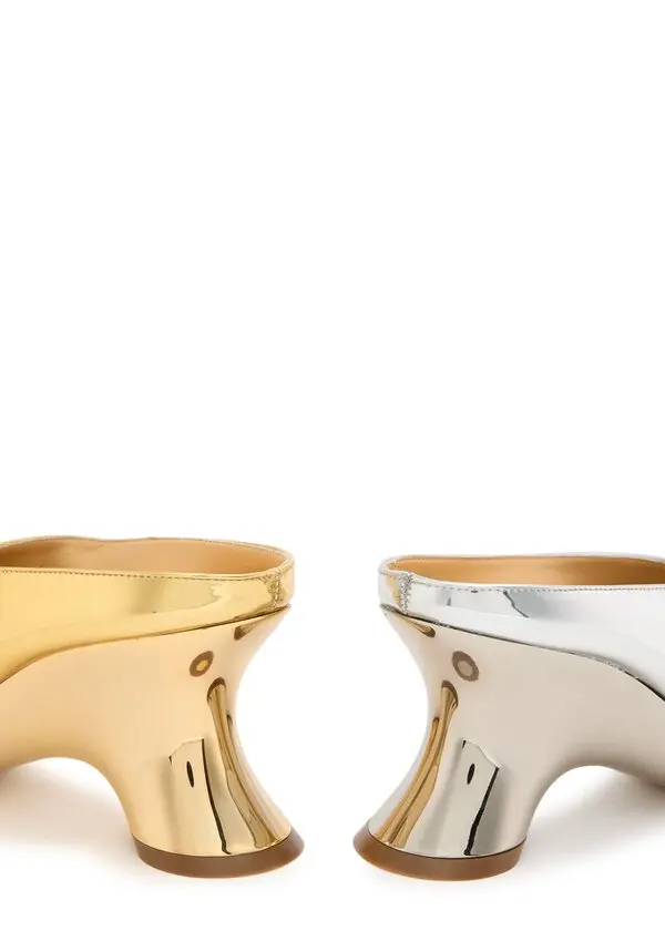 A.W.A.K.E. Mode Maya 75 Mismatched Metallic Leather Mules - Gold