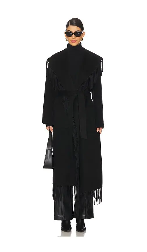 Simkhai Carrie Fringe Robe Coat - Black