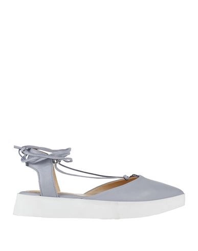 APEPAZZA Leather Ballet Flats With Lace-up Detail - Light Grey