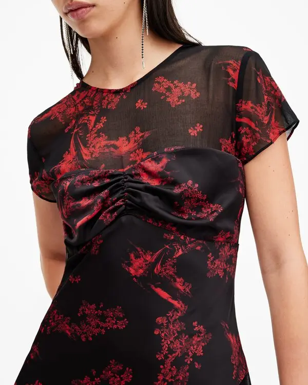 Allsaints Tasha Floral Midi Dress - Maria Siren Red | Editorialist