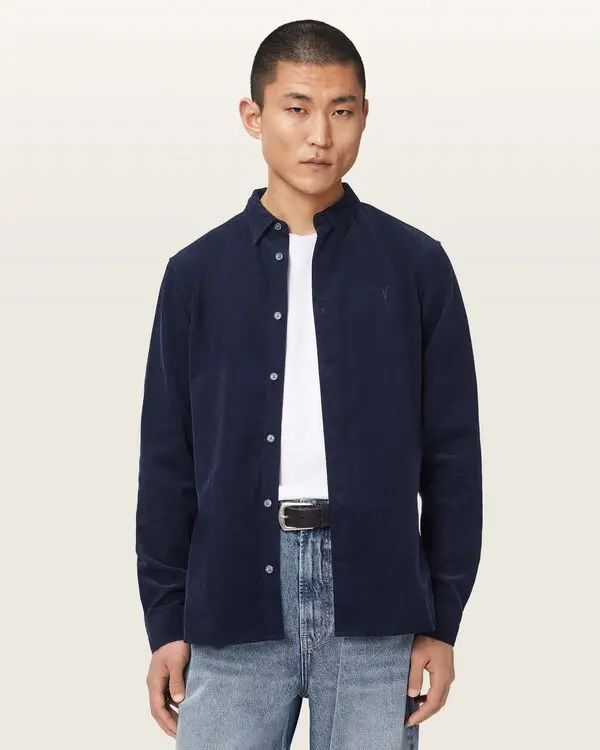 ALLSAINTS Birchwood Ramskull Long Sleeve Corduroy Shirt - Blue