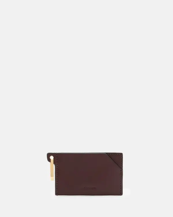 ALLSAINTS Hex Leather Cardholder - Dark Red