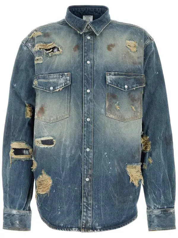 Vetements Distressed Denim Shirt - Blue
