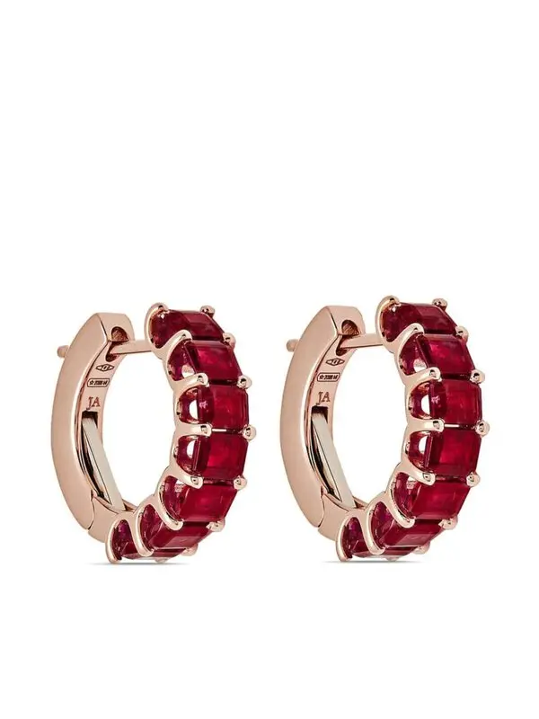 JEWELS AFICIONADO 18kt Rose Gold Ruby Hoop Earrings - Pink