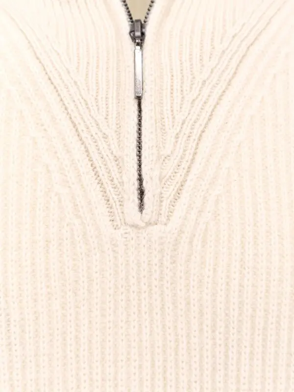 Alpha Studio Cashmere Half Zip Sweater - White