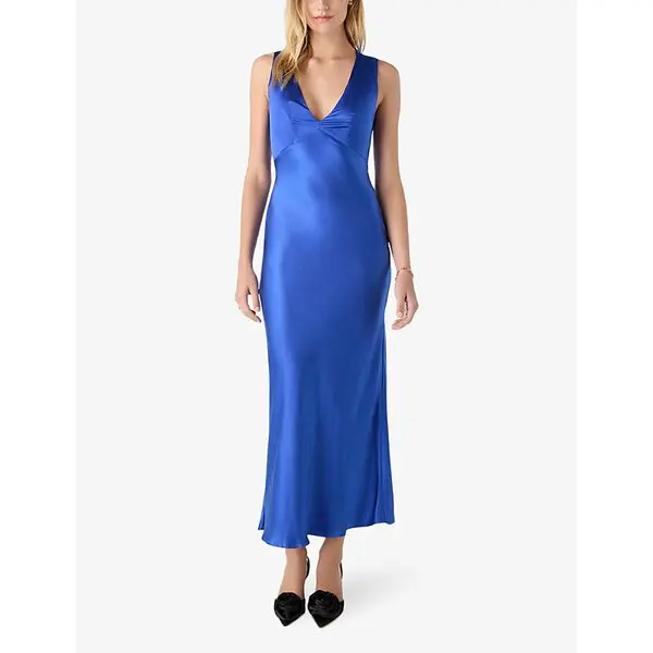 OMNES Tie-back Satin Maxi Dress - Blue Cobalt