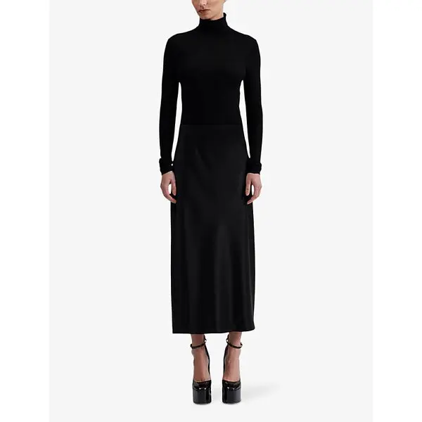 MALINA Aubree High-rise Satin Midi Skirt - Black