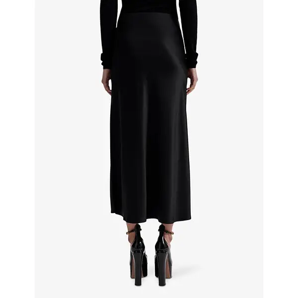 MALINA Aubree High-rise Satin Midi Skirt - Black