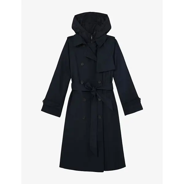 REISS Azura Double-breasted Woven Trench Coat - Navy