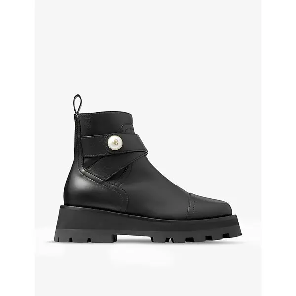JIMMY CHOO Meena Button-embellished Leather Ankle Boots - Black