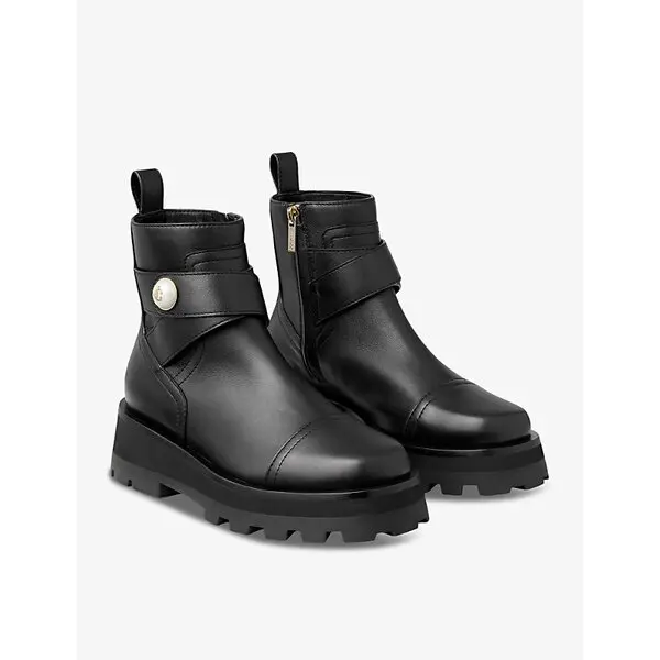 JIMMY CHOO Meena Button-embellished Leather Ankle Boots - Black