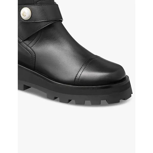 JIMMY CHOO Meena Button-embellished Leather Ankle Boots - Black