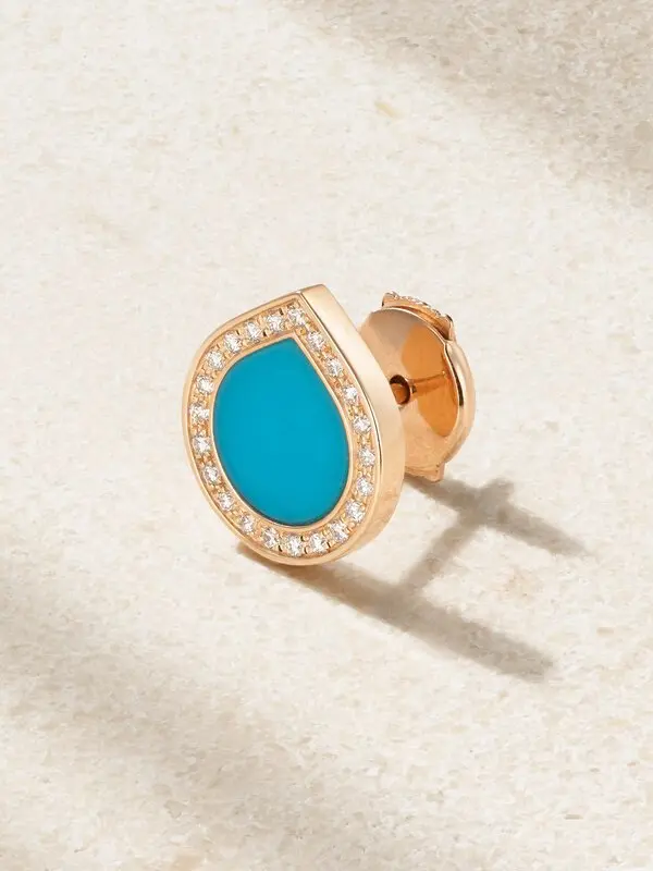 REPOSSI Antifer 18-karat Rose Gold, Turquoise And Diamond Single Earring - Blue