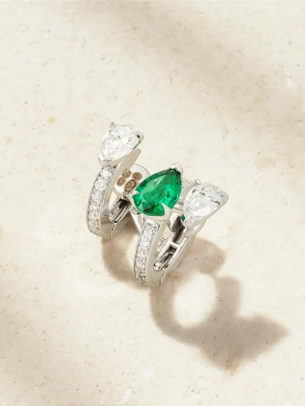 REPOSSI Serti Sur Vide 18-karat White Gold, Diamond And Emerald Single Earring - Green