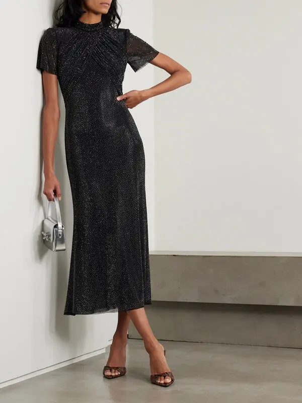 knee length dresses for ladies Self-Portrait Silver Rhinestone Mesh Midi Dress main image 0