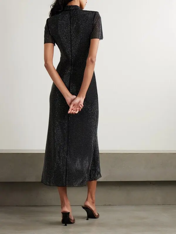 knee length dresses for ladies Black Rhinestone Embellished Maxi Dress – self-portrait