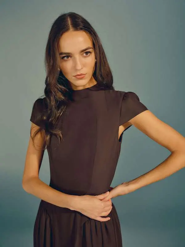 Reformation Maven Mock-Neck Midi Dress - Brown | Editorialist