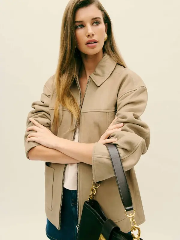 REFORMATION Veda Bennett Oversized Leather Bomber - Natural