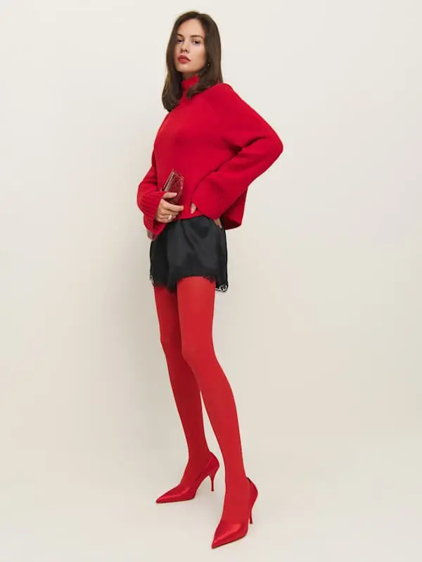 REFORMATION Swedish Stockings Olivia Premium Tights - Sharp Red