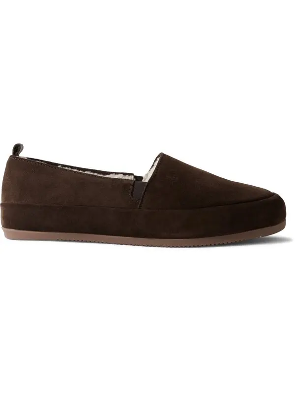 Mulo Shearling-Lined Suede Loafers In Brown - 50% Off  display picture 1