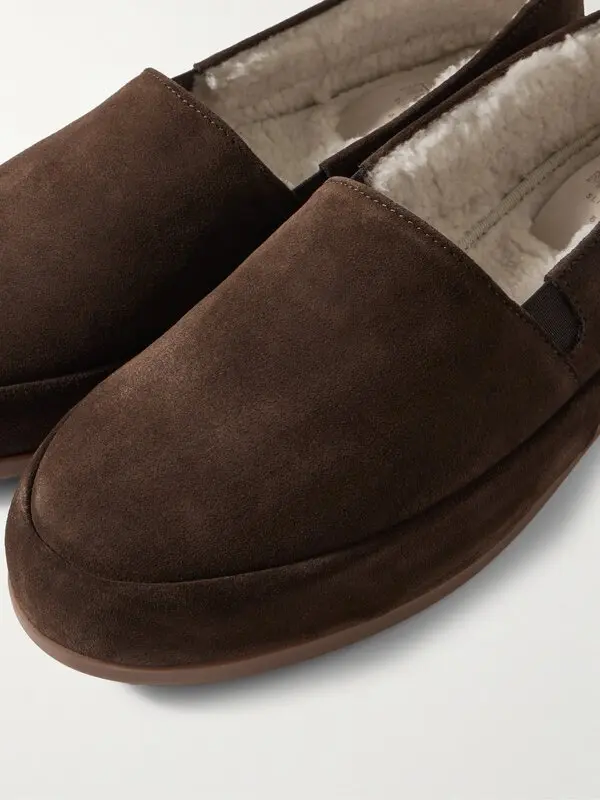 Mulo Shearling-Lined Suede Loafers In Brown - 50% Off  display picture 1