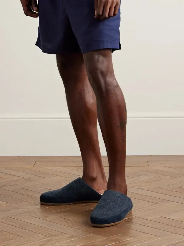 Mulo Suede-trimmed Shearling-lined Wool Slippers - Blue