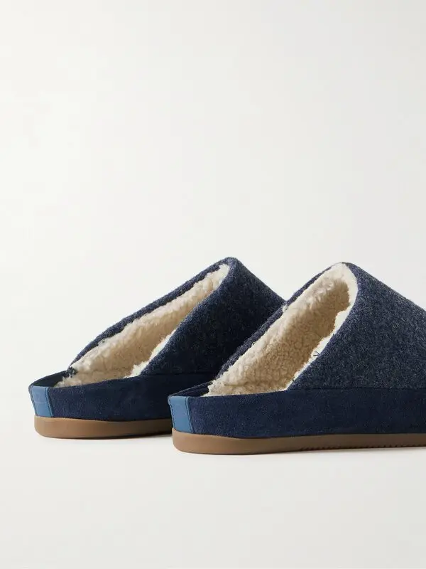 Mulo Suede-trimmed Shearling-lined Wool Slippers - Blue