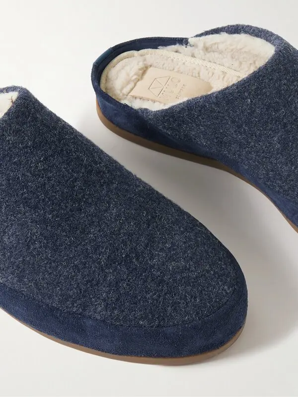 Mulo Suede-trimmed Shearling-lined Wool Slippers - Blue